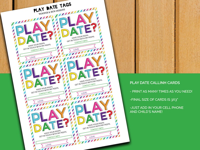 Kids Summer Play Date Cards, Kids Calling Cards, End of School Year ...