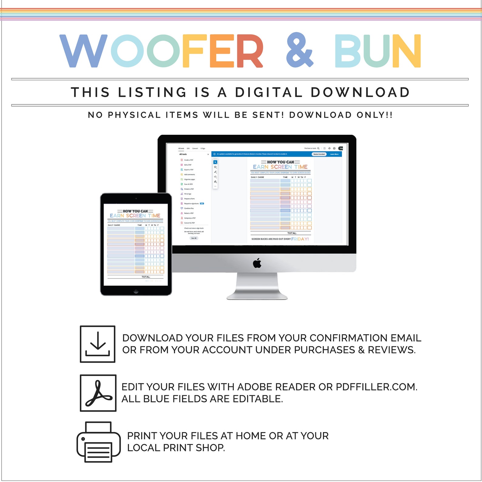 Kid's, Tweens and Teens BLUE Weekly Schedule 8.5x11 Printable | Week at ...