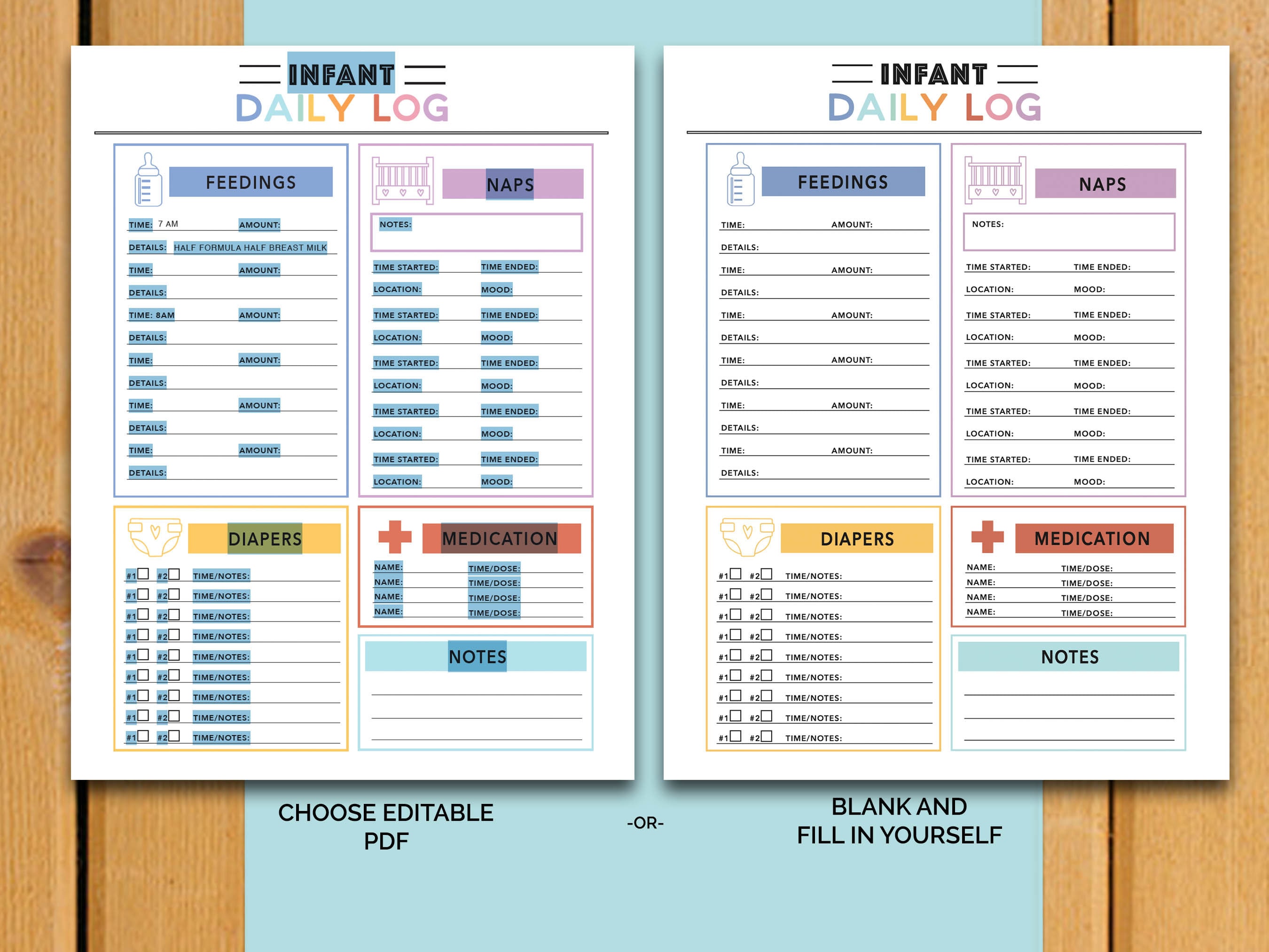 Infant Daily Log - Baby Schedule Guide - 8.5x11 Printable - INSTANT ...