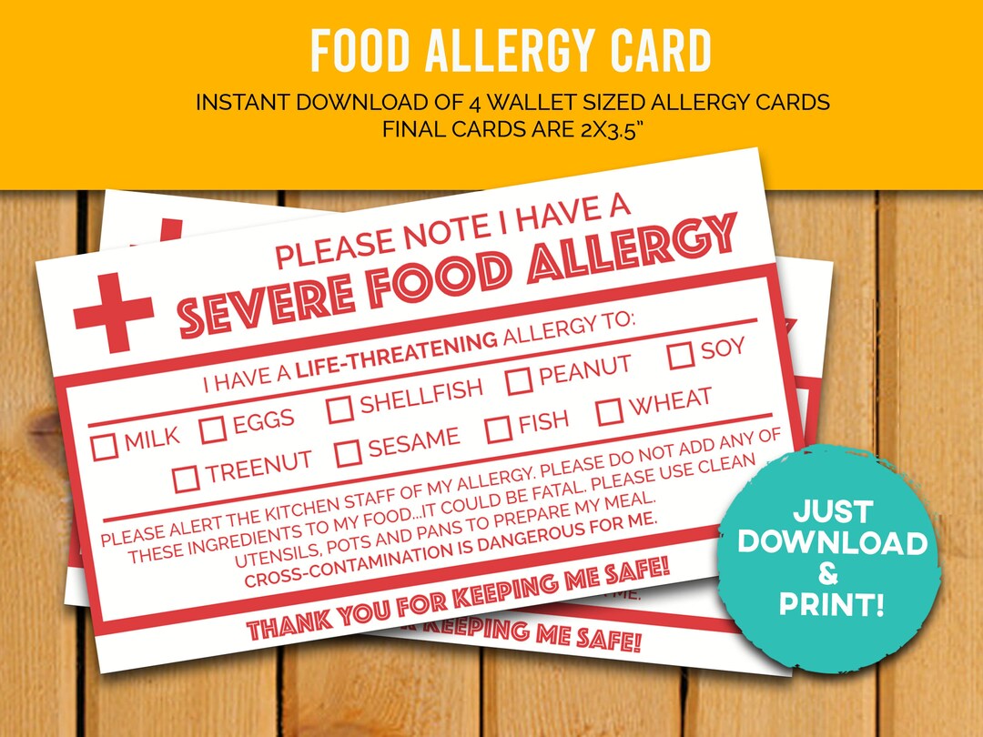 Food Allergy Card - TOP 9 - PRINTABLE - Food Allergens for Child and ...