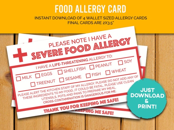 Food Allergy Card TOP 9 PRINTABLE Food Allergens for - Etsy