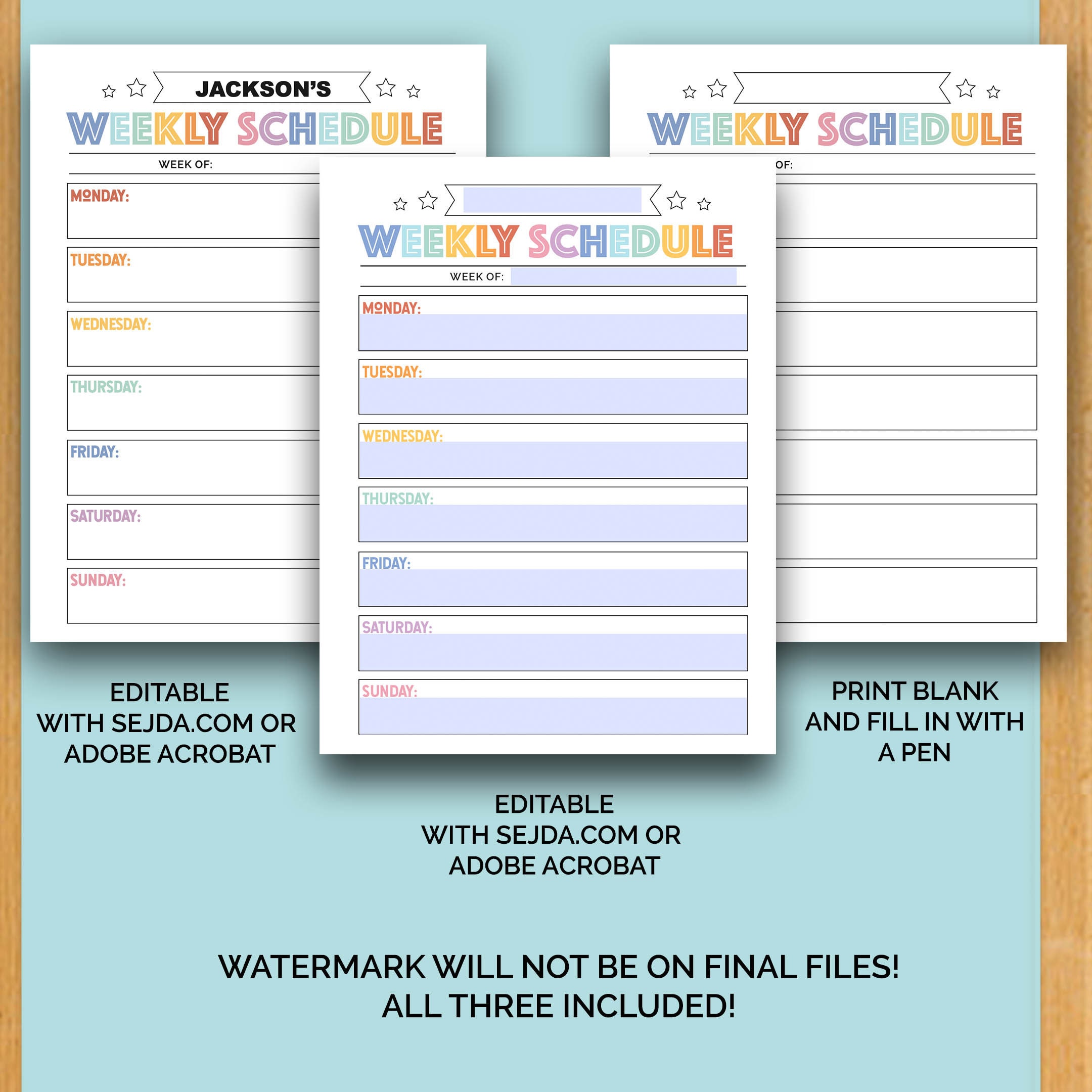 KIDS Weekly Schedule, Kids Week at A Glance, Rainbow Kids Weekly Layout ...