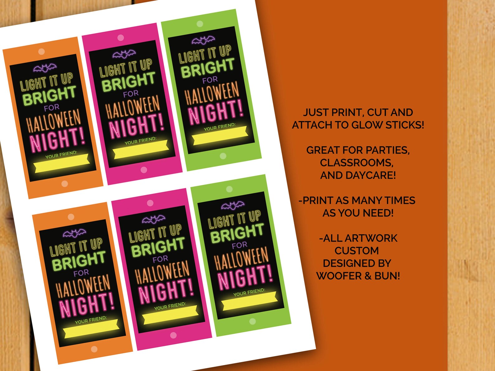 Glow Stick Good Bag Tags - Glowstick Bracelet Favor Tags - INSTANT ...