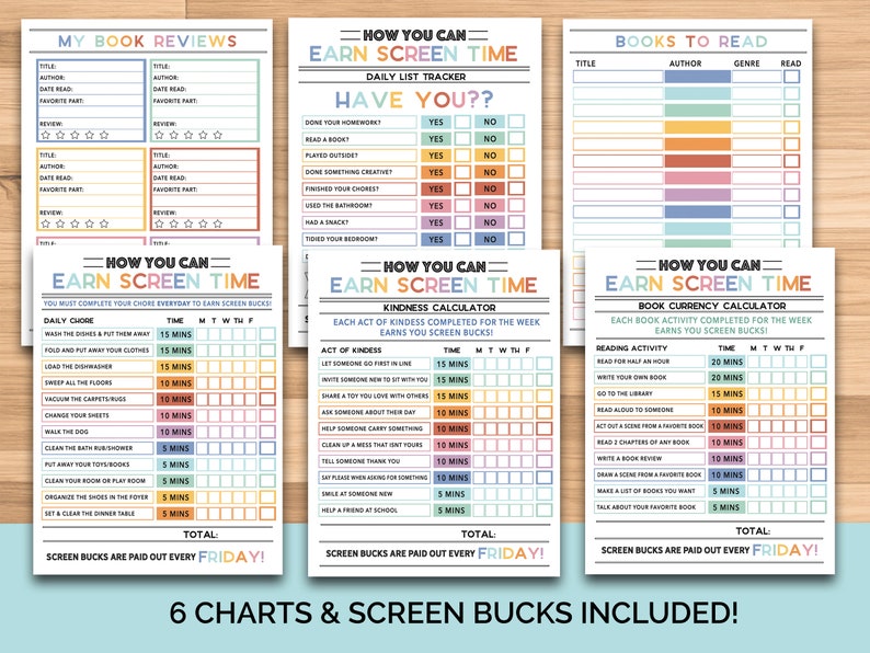 Screen Time Checklist for Kids & Teens - Kids Chore Chart - How to Earn ...