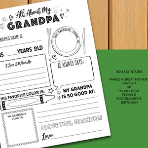 All About Grandpa | Fathers Day Printable | Fathers Day Gift | Grandpa ...