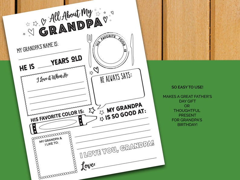 All About Grandpa | Fathers Day Printable | Fathers Day Gift | Grandpa ...