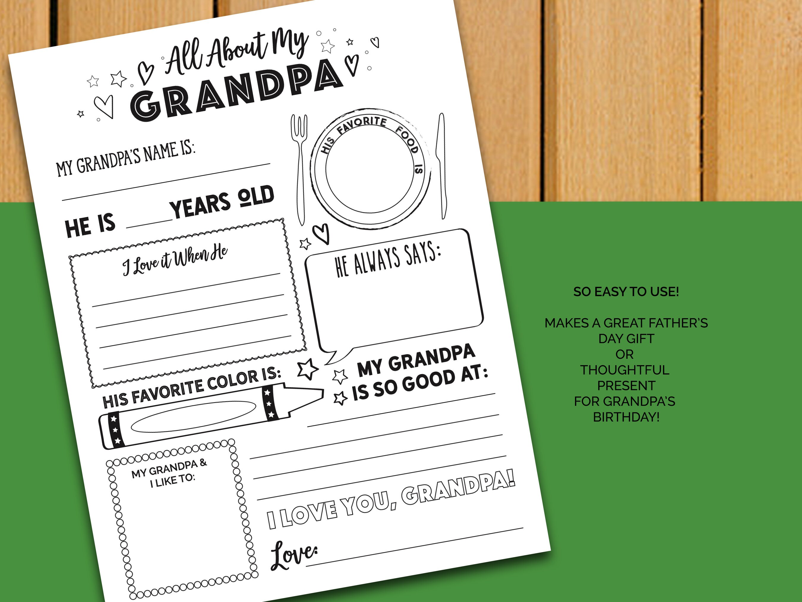 All About Grandpa | Fathers Day Printable | Fathers Day Gift | Grandpa ...