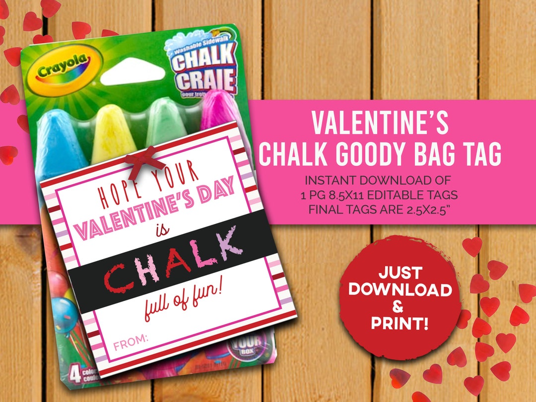 KIDS Valentine's Day Chalk Favor Tags - Classroom Goody Bag Tags - Vday ...