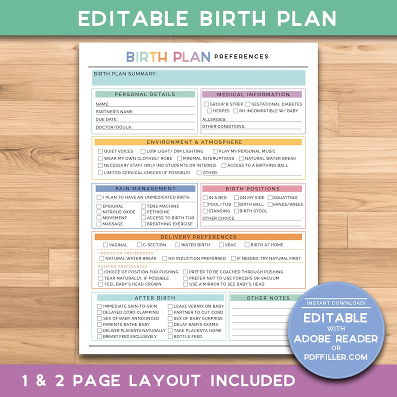 Birth Plan Template | Birth Plan Printable | Editable Birth Plan ...