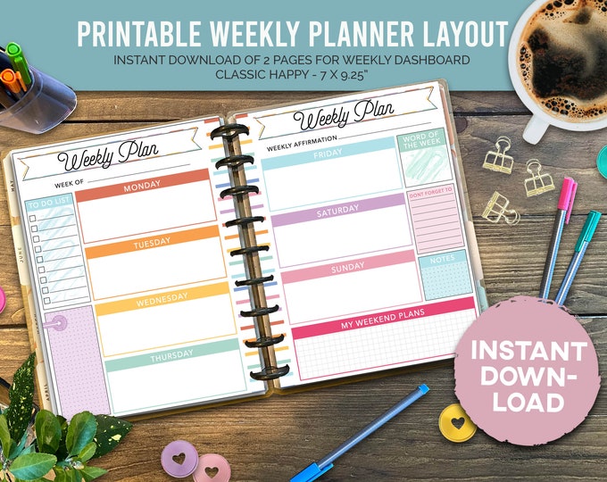 Dashboard Weekly Layout - Classic Happy Planner Printable - 2page - 7x9 ...