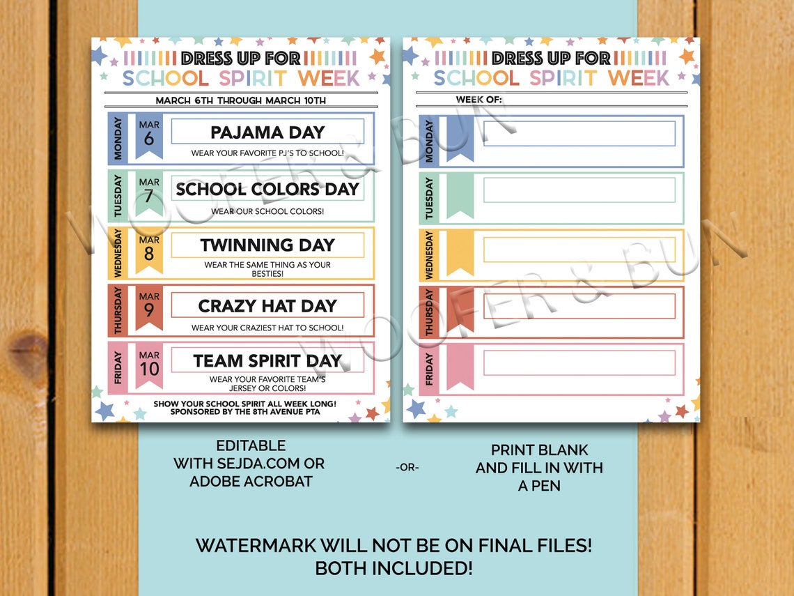 School Spirit Planner & Template - 8.5x11 - Elementary Teacher PTA PTO ...