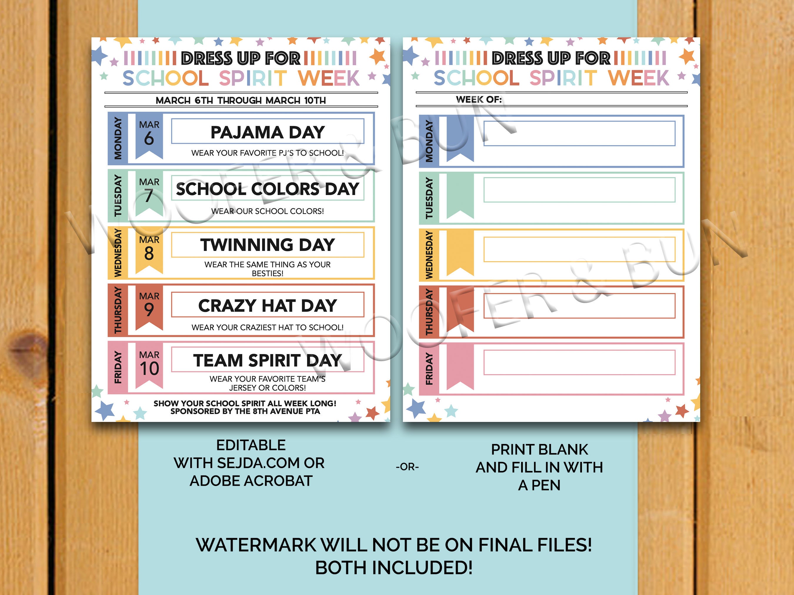 School Spirit Planner & Template - 8.5x11 - Elementary Teacher PTA PTO ...