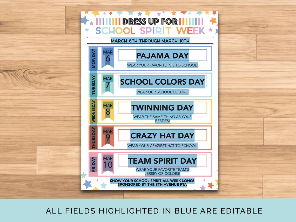 School Spirit Planner & Template - 8.5x11 - Elementary Teacher PTA PTO ...