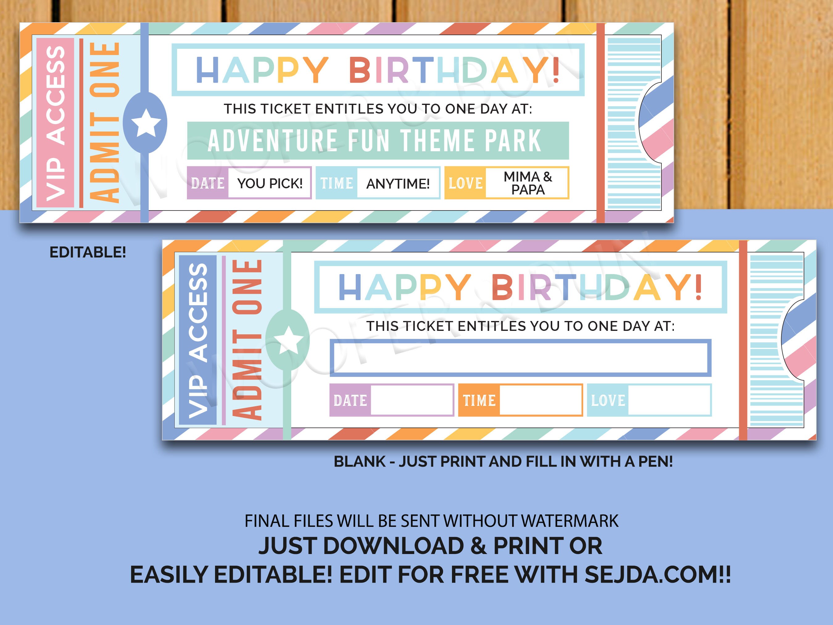 KIDS Birthday Ticket Template Experience, Theme Park, Show, Concert ...