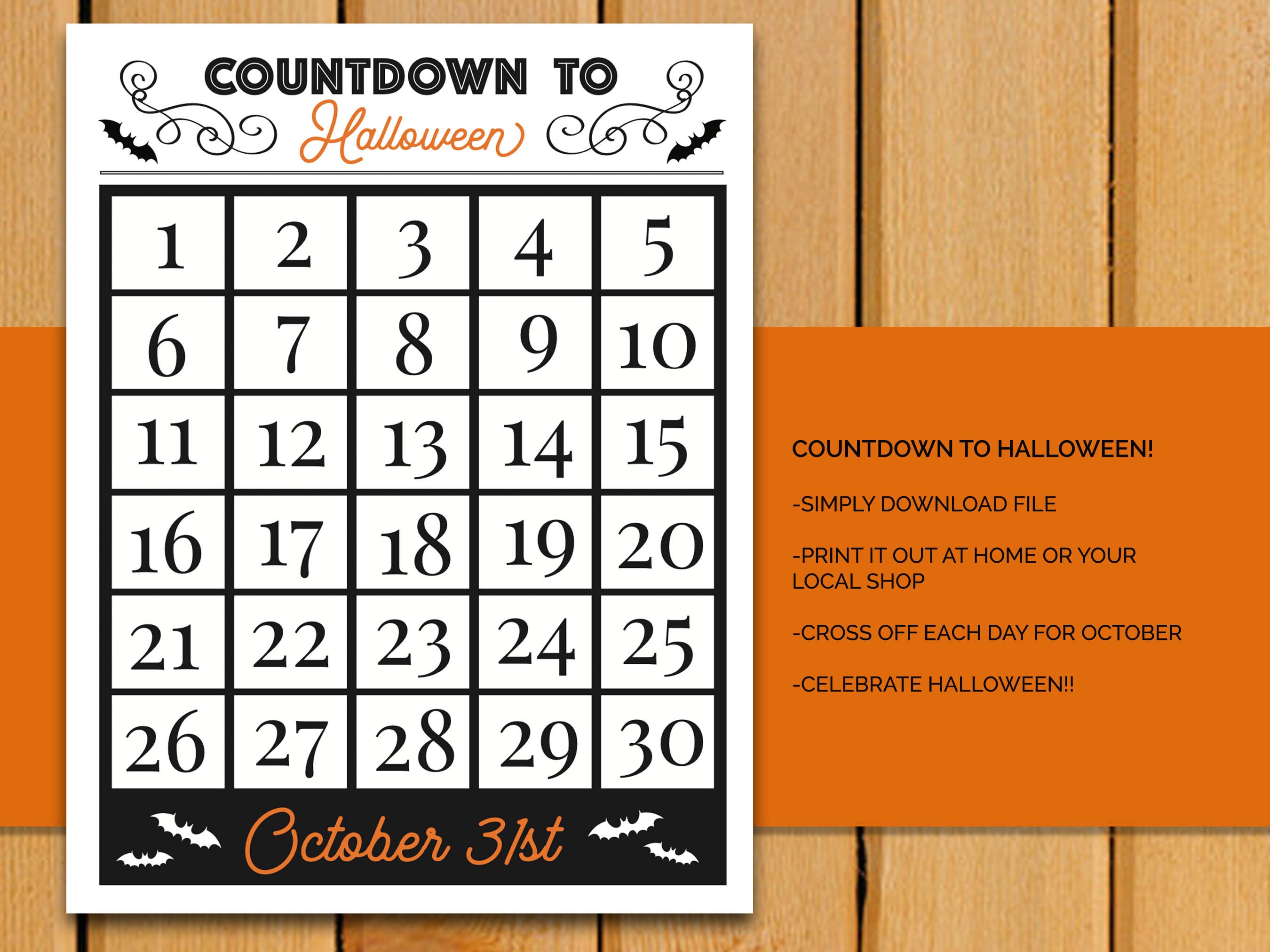 Countdown to Halloween Printable, Halloween Calendar, Kids Halloween ...