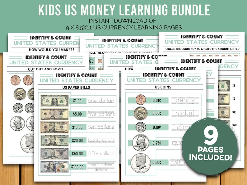 Kids US Currency Learning Pages - Count and Identify US Money - Paper ...