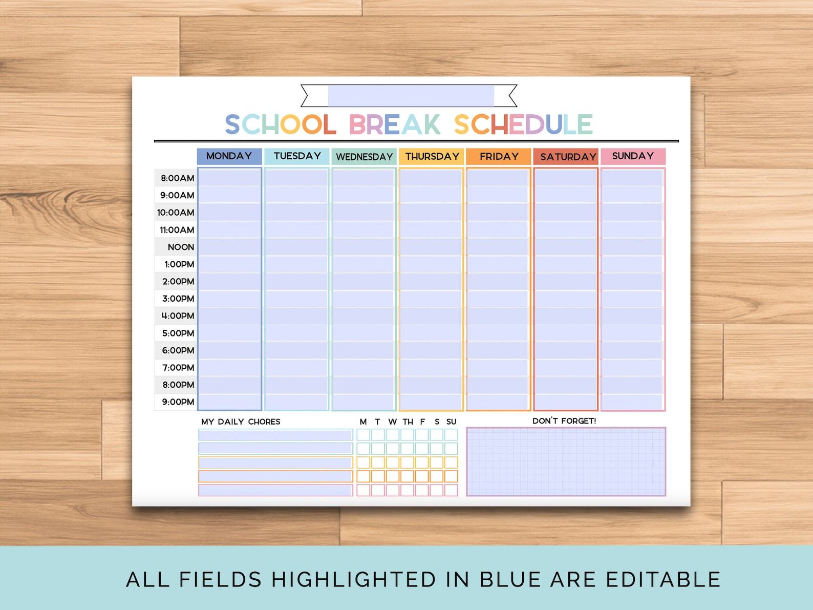 School Break Schedule | Weekly Schedule Layout | Kids, Tweens & Teens ...