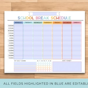 School Break Schedule | Weekly Schedule Layout | Kids, Tweens & Teens ...