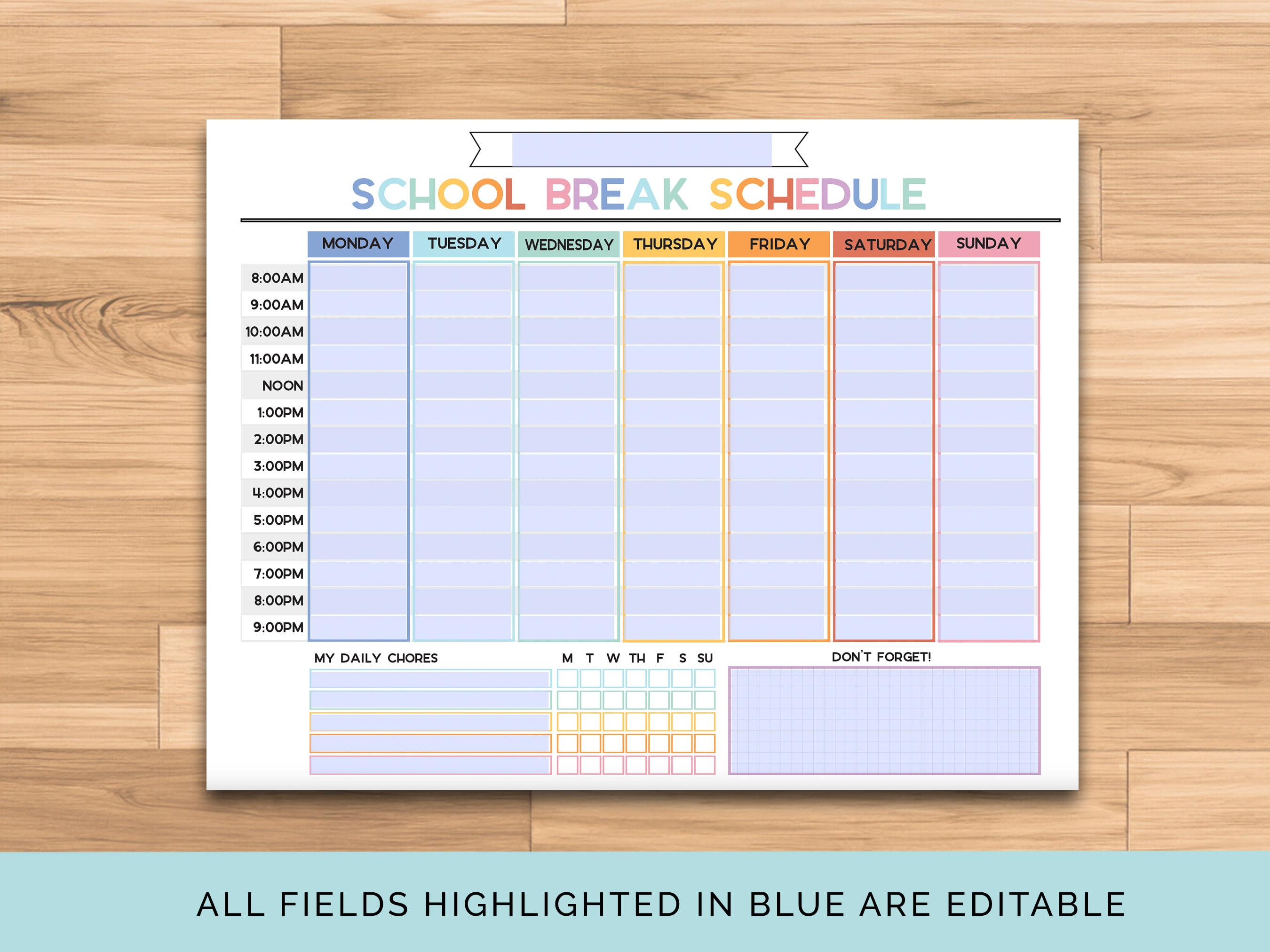 School Break Schedule | Weekly Schedule Layout | Kids, Tweens & Teens ...
