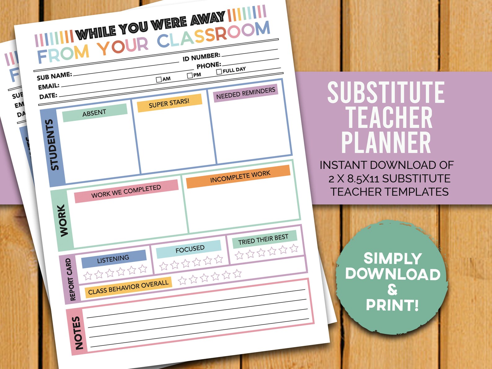 Substitute Teacher Note Template Editable 8.5x11 Sub - Etsy