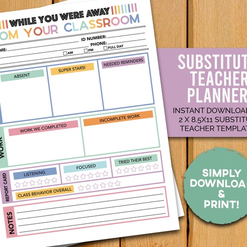 Teacher Resources Sub Ticket Printable Substitute Teacher - Etsy