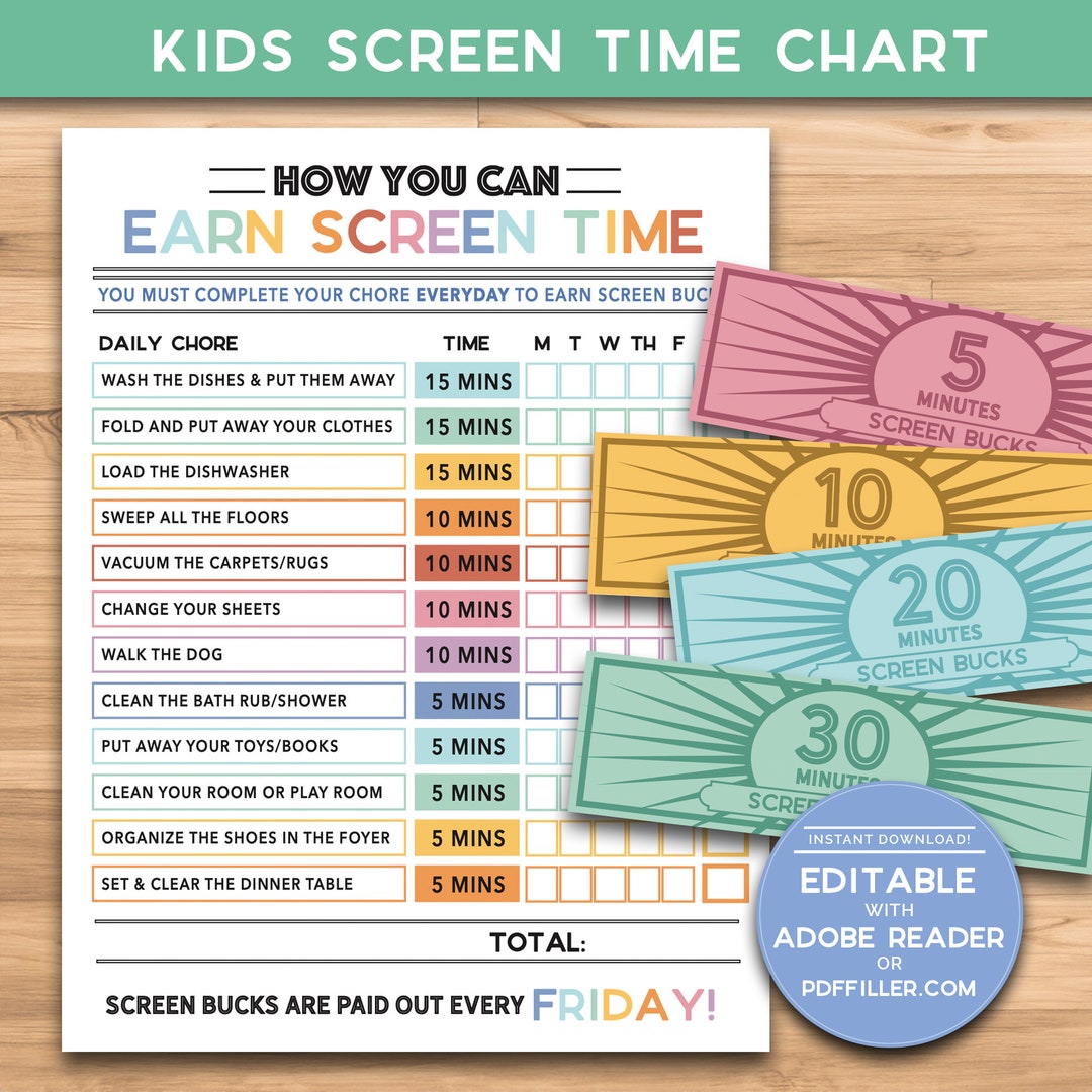 Screen Time Checklist - Kids & Teens - How to Earn Screen Time BUNDLE ...