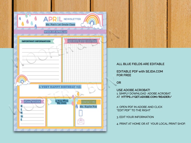 Teacher Monthly Classroom Newsletter - Weekly - April, May, June ...