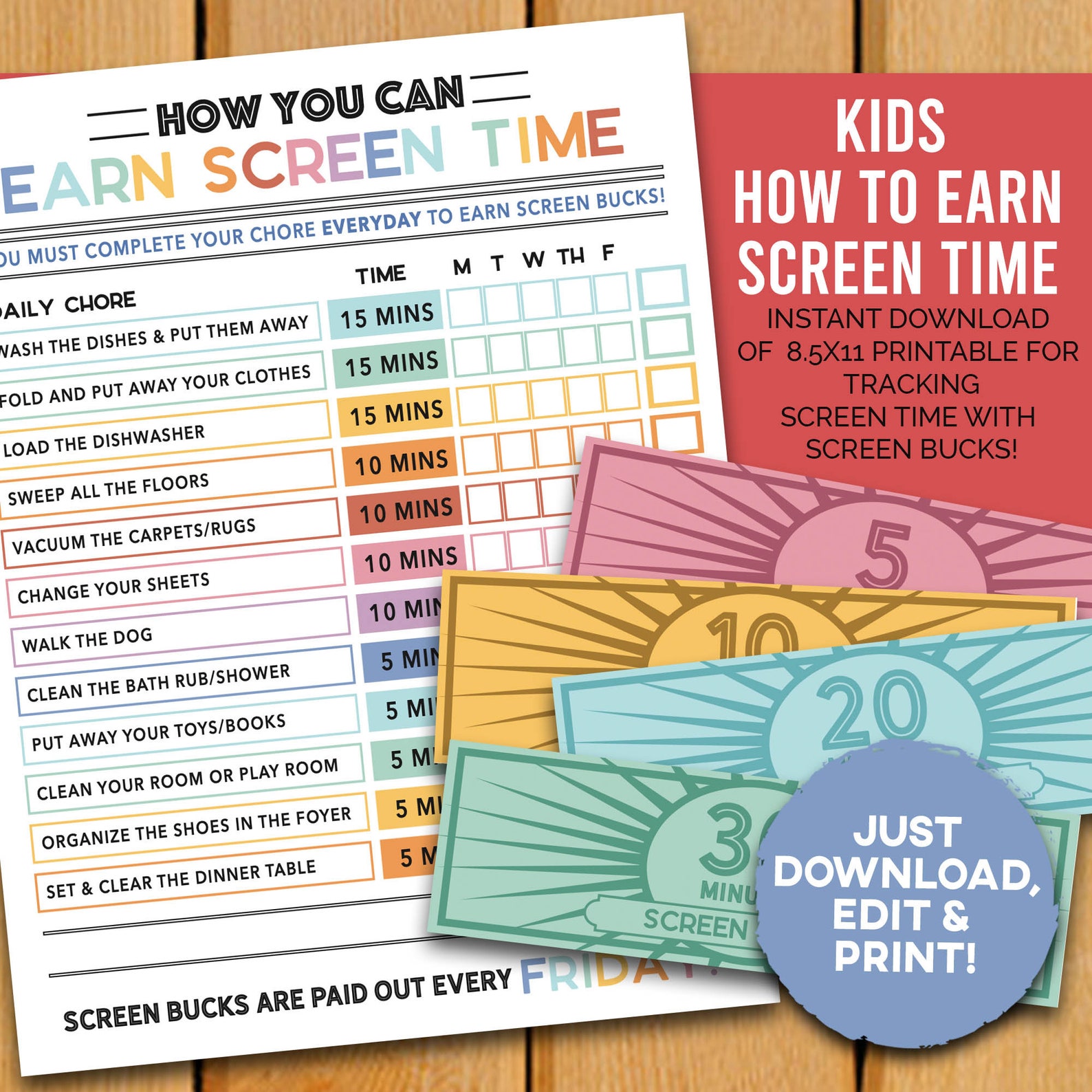 Screen Time Checklist Kids & Teens How to Earn Screen Time BUNDLE Plus ...