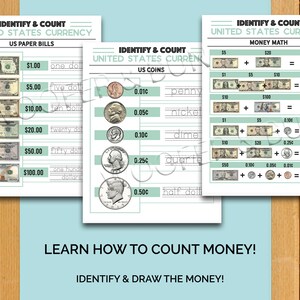 Kids US Currency Learning Pages - Count and Identify US Money - Paper ...