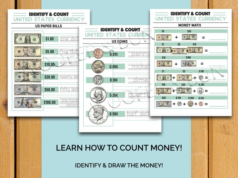 Kids US Currency Learning Pages - Count and Identify US Money - Paper ...