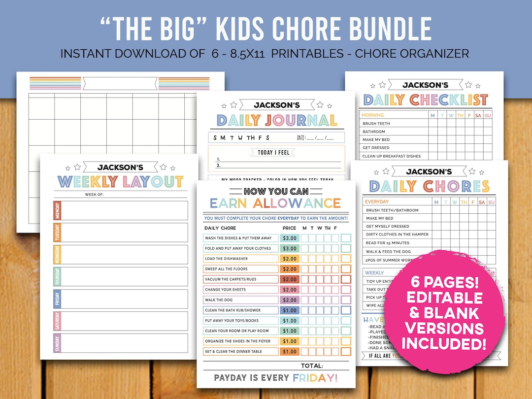 KIDS and Tweens Chore BUNDLE - Family Cleaning List and Organizer ...