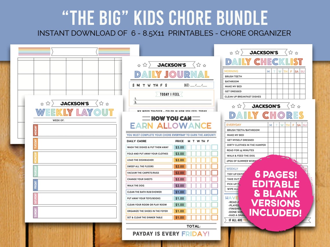KIDS and Tweens Chore BUNDLE Family Cleaning List and - Etsy