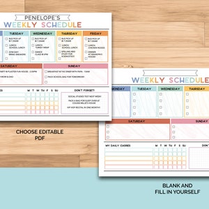 Kid's Weekly Schedule | Teen Schedule| Activity Planner | 8.5x11 ...