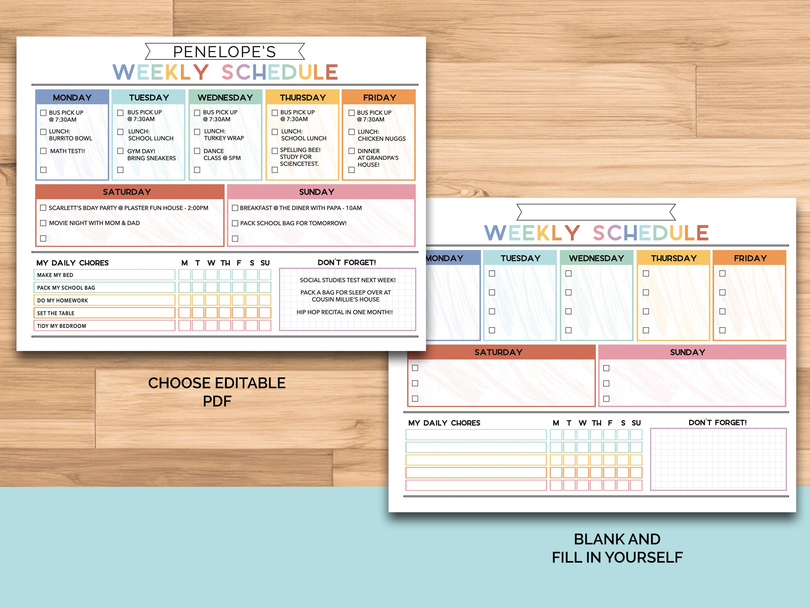 Kid's Weekly Schedule | Teen Schedule| Activity Planner | 8.5x11 ...