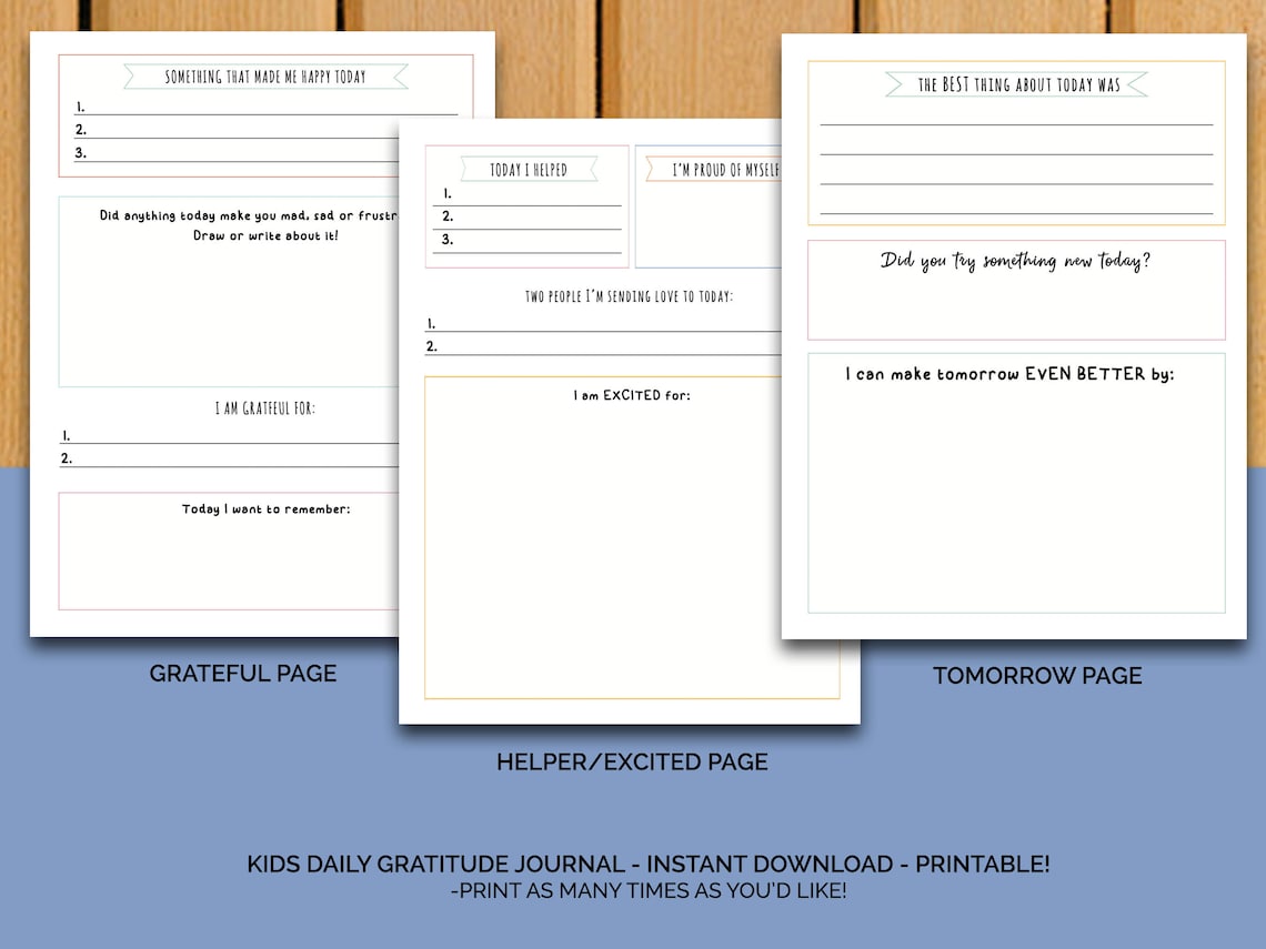 Kids/tweens Emotions and Gratitude Journal - 8.5x11 - INSTANT Download ...