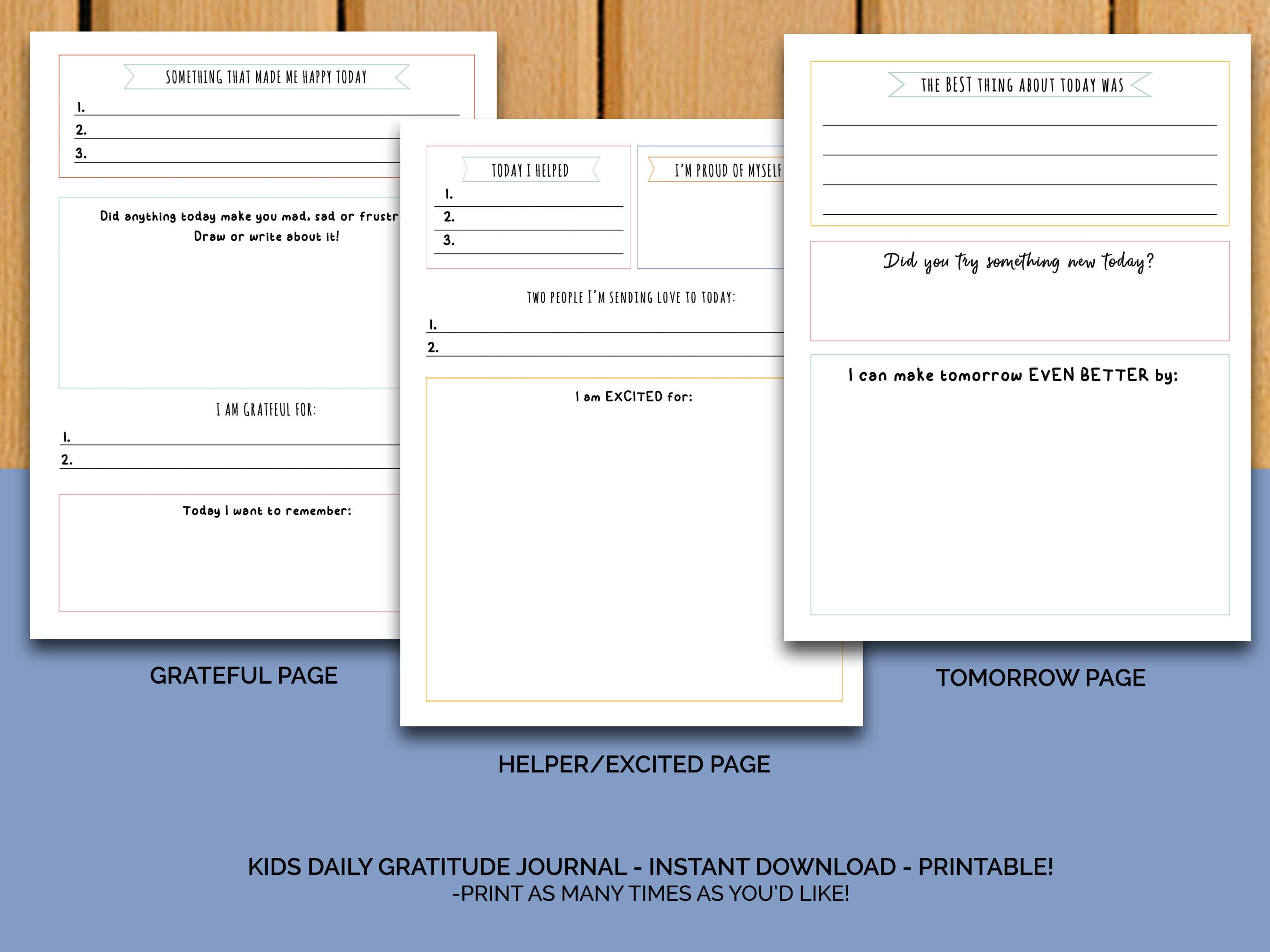 Kids/tweens Emotions and Gratitude Journal - 8.5x11 - INSTANT Download ...