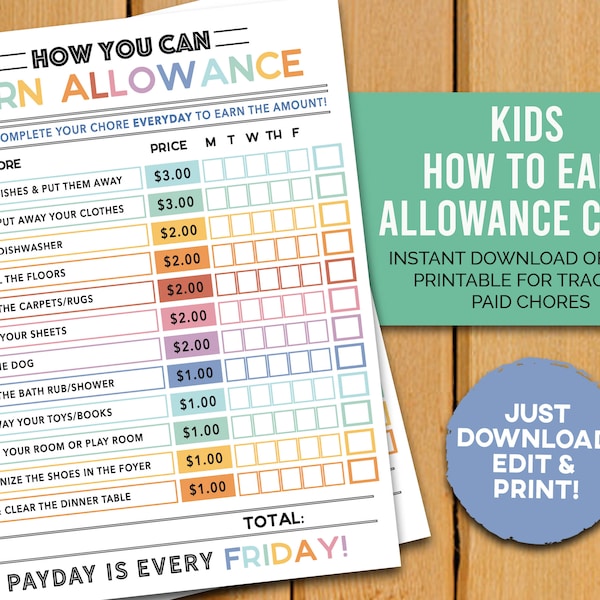 Chore Chart for Money - Etsy