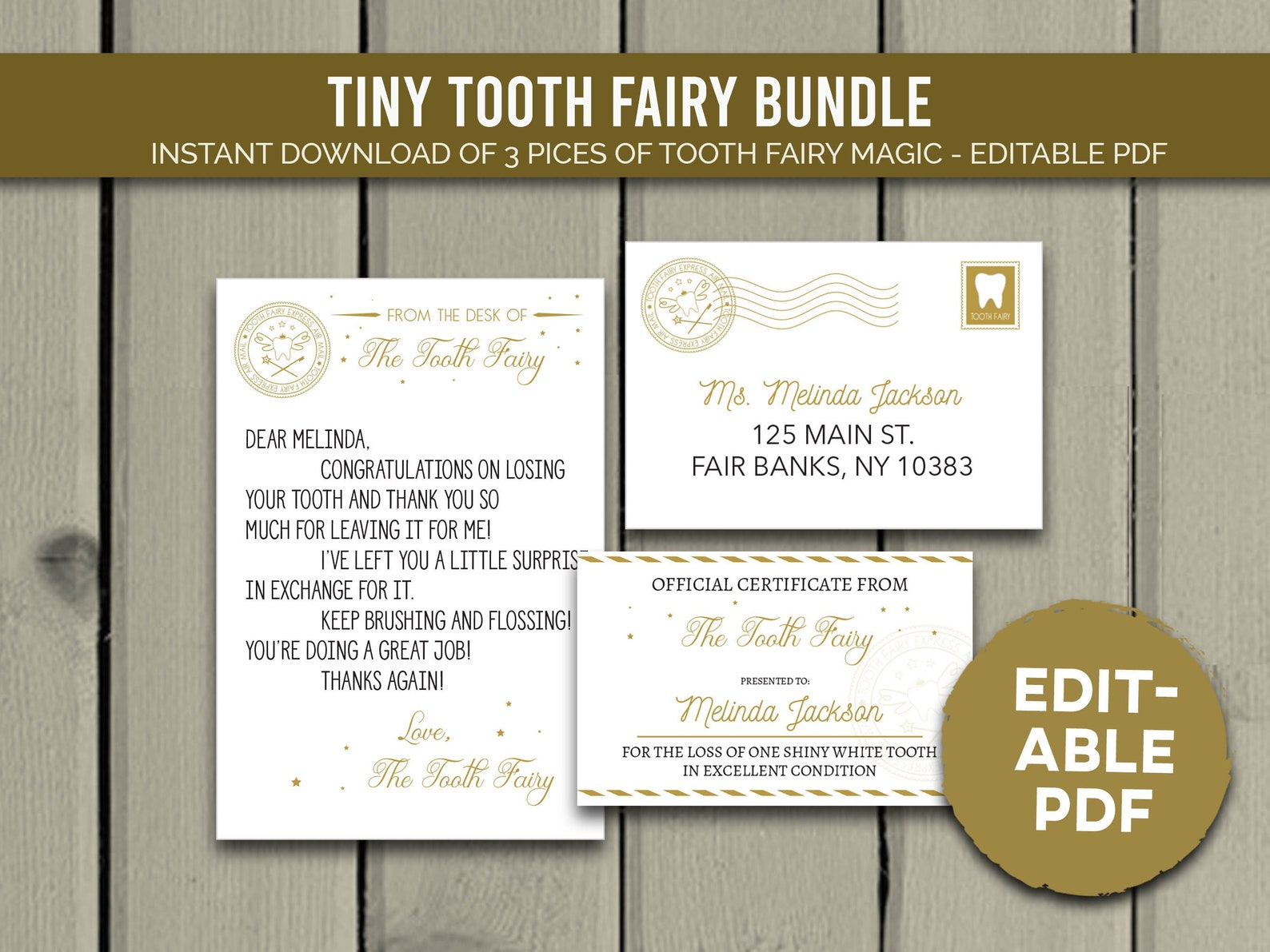 Tiny Tooth Fairy Letter, Envelope and Certificate - Printable PDF ...