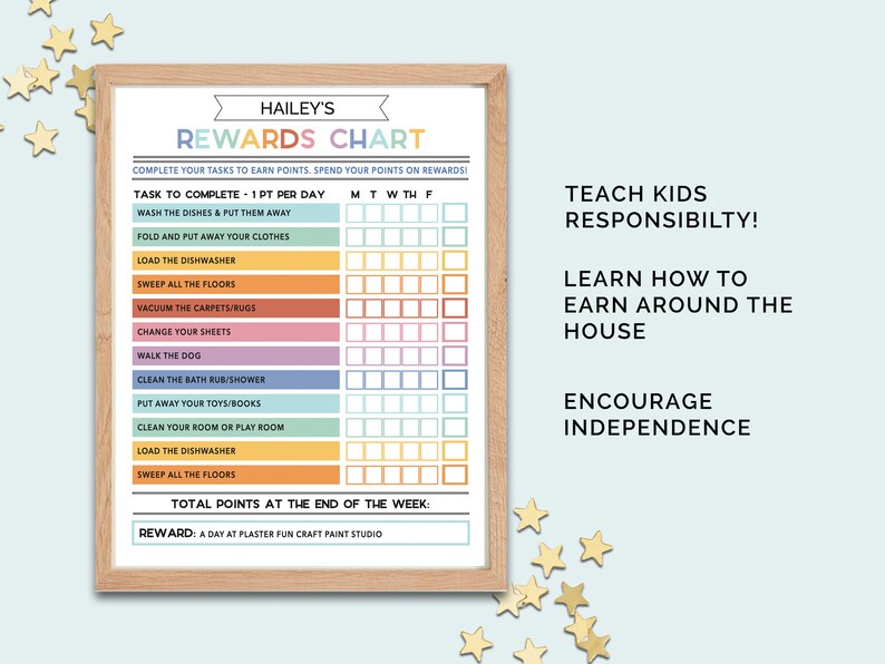 Kids Rewards Chart Chore Chart Responsibility Allowance Tracker Reward ...