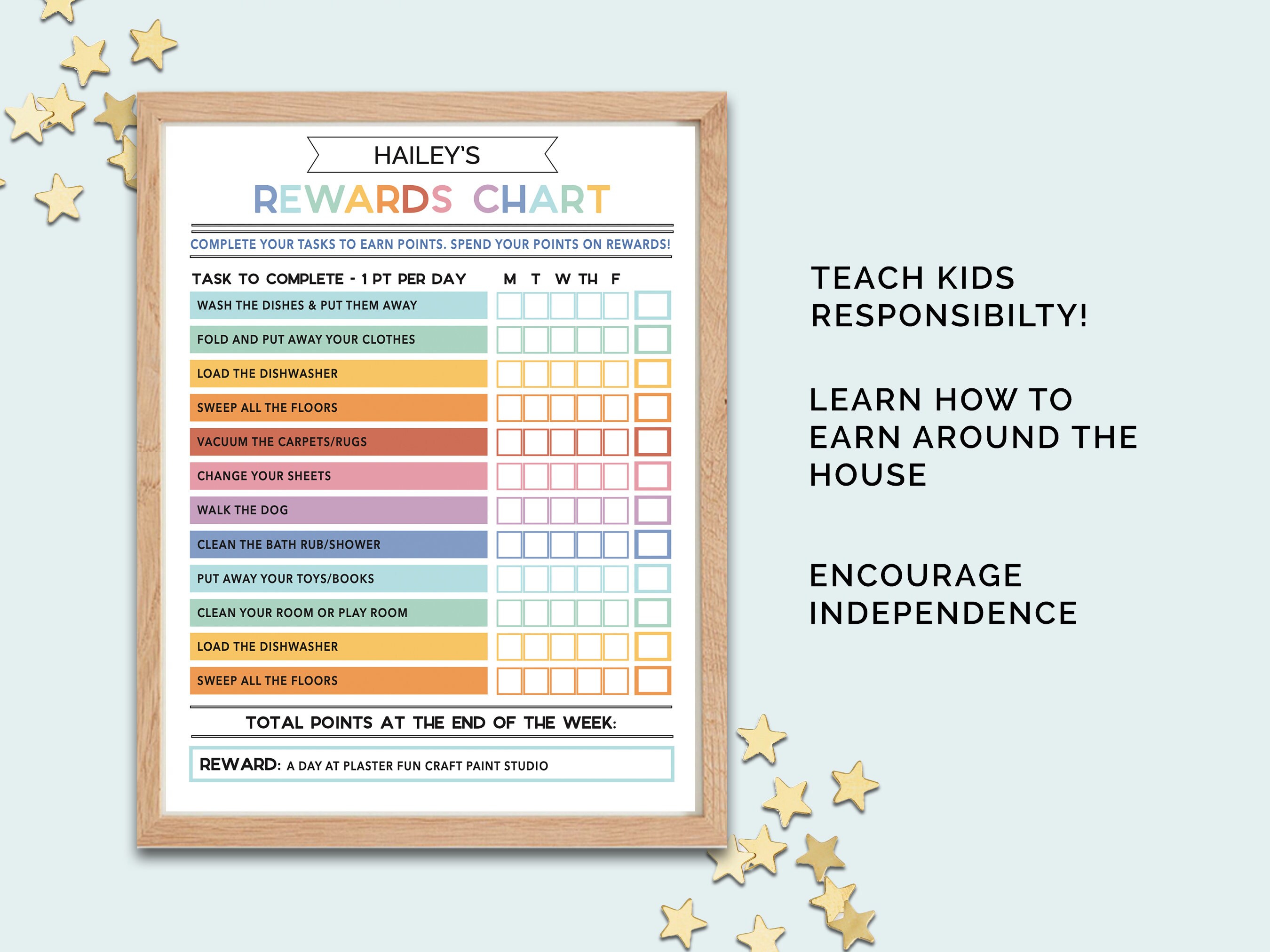 Kids Rewards Chart Chore Chart Responsibility Allowance Tracker Reward ...