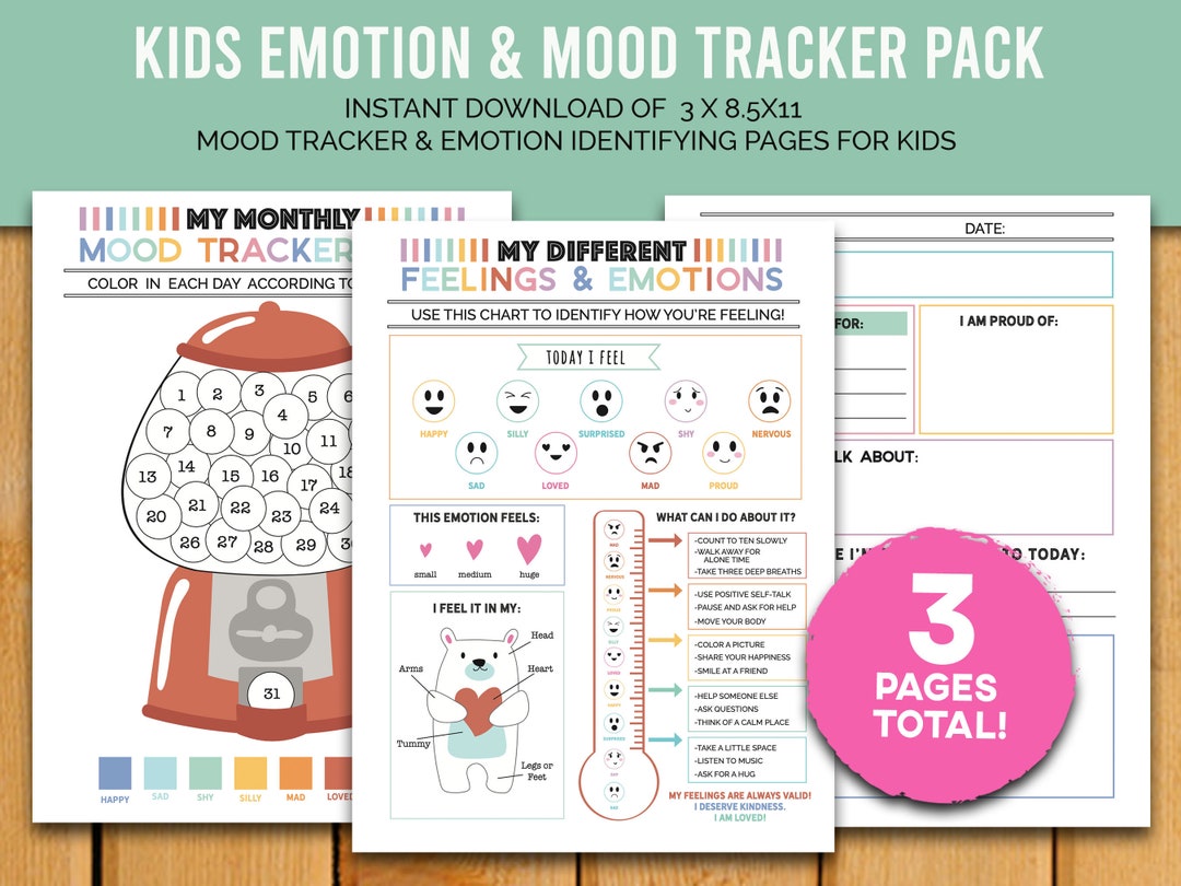 Mood Tracker Printable for Kids, Tweens & Teens Emotions Chart, Identify Feelings, ADHD ...