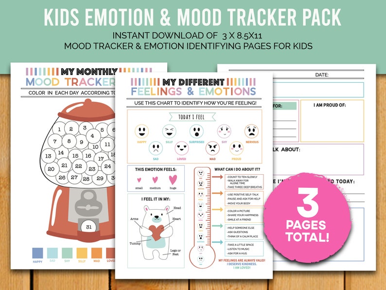 Mood Tracker Printable for Kids, Tweens & Teens Emotions Chart ...