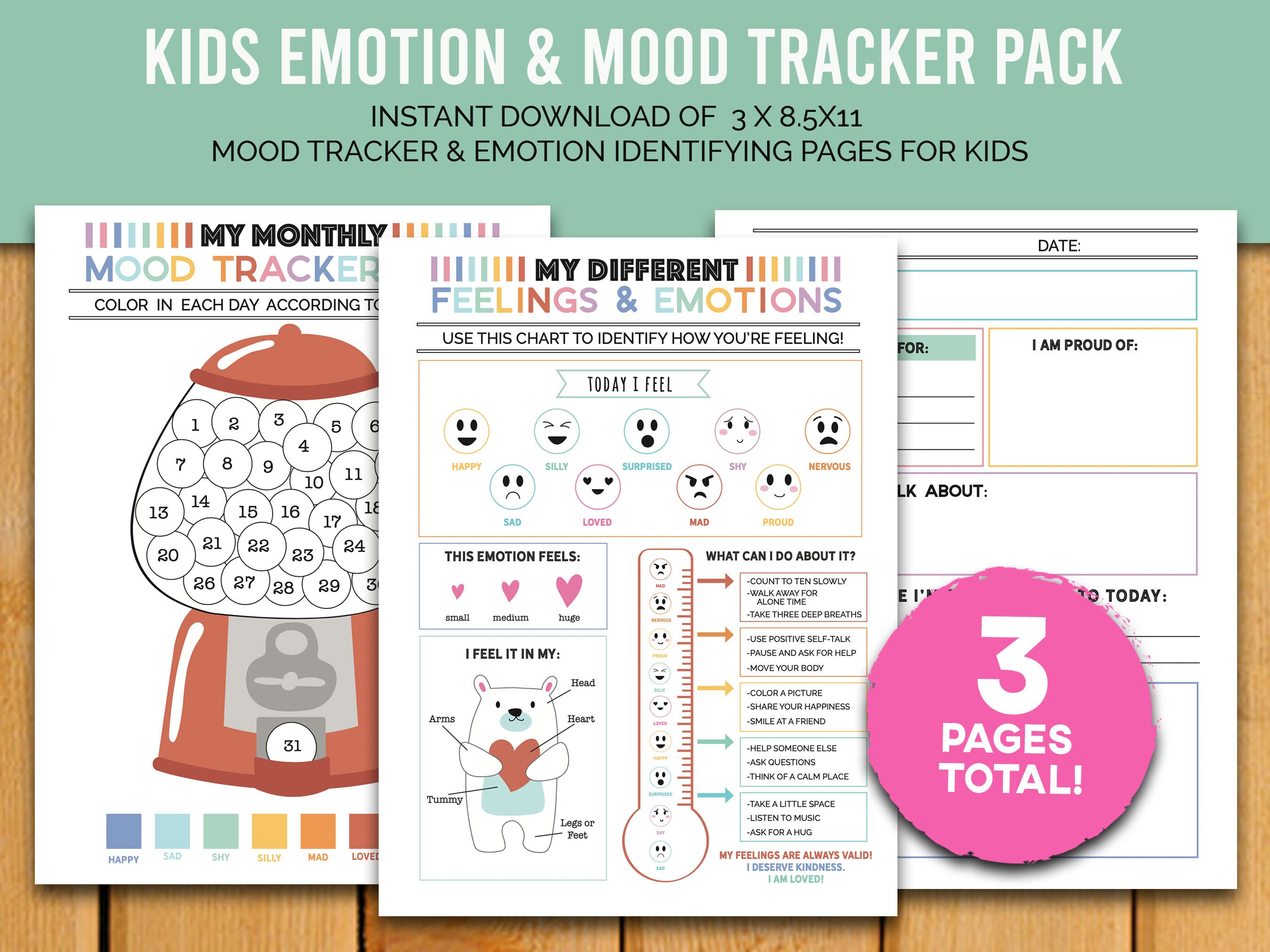 Mood Tracker Printable for Kids, Tweens & Teens Emotions Chart ...