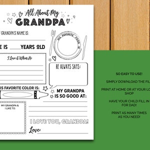 All About Grandpa | Fathers Day Printable | Fathers Day Gift | Grandpa ...