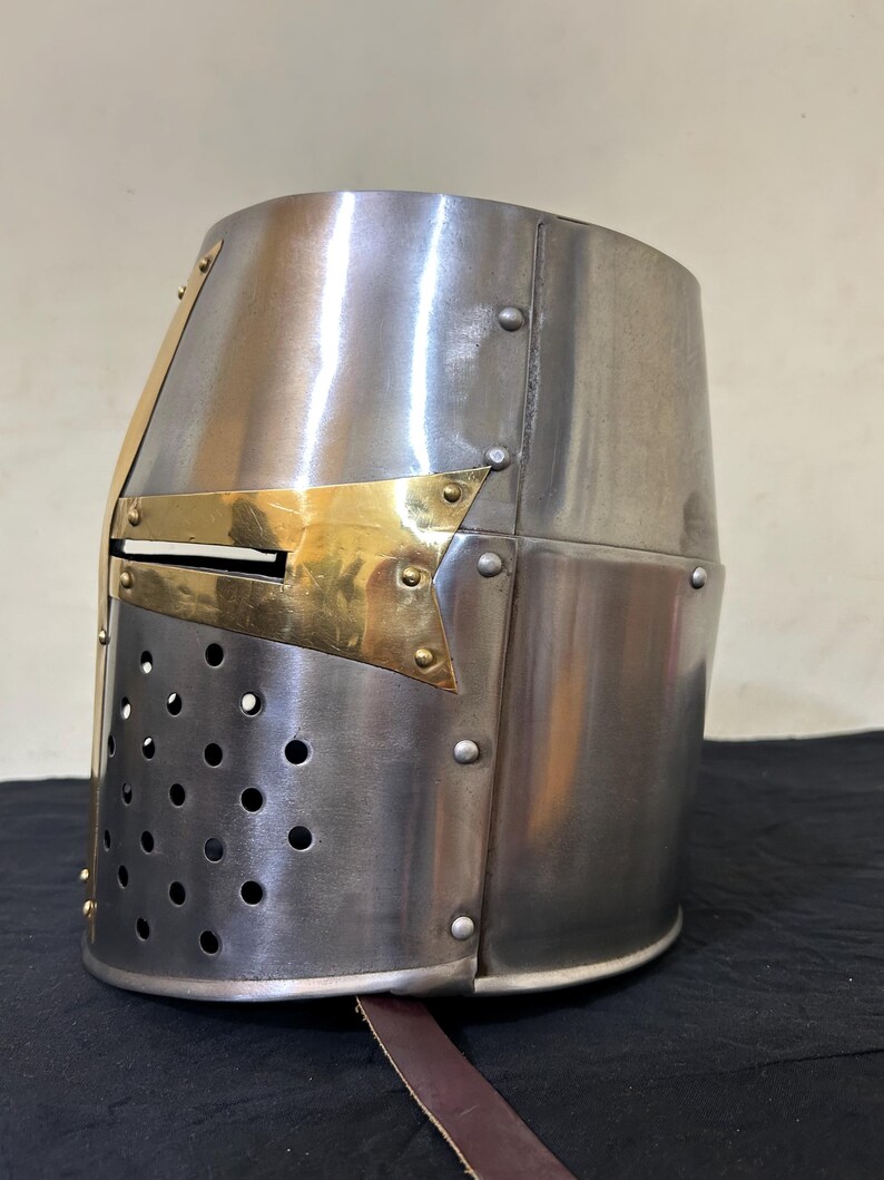 Medieval Templar Brass Cross Armor Metal Helmet Crusader Warrior Helmet ...