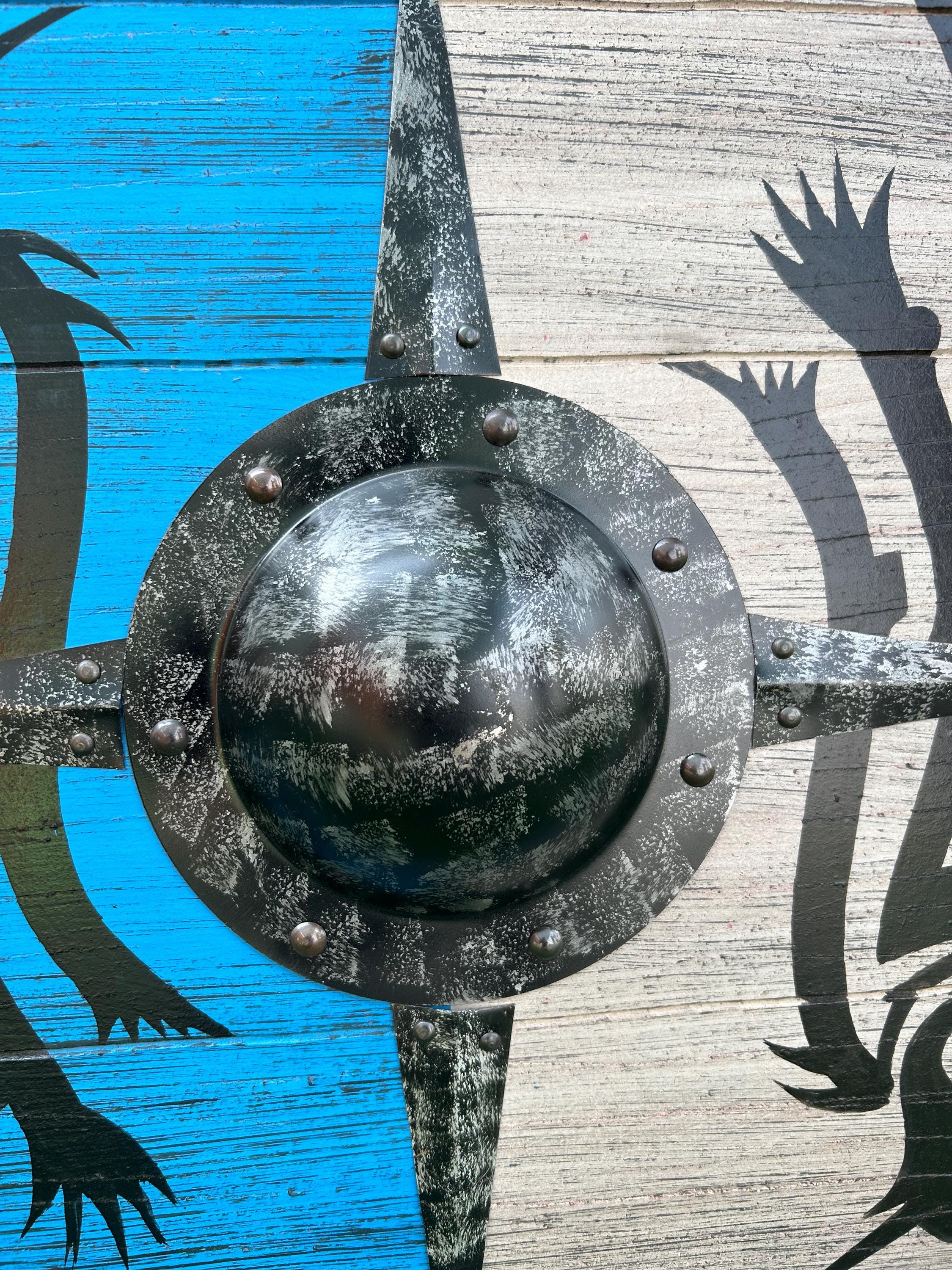 Medieval Wooden Round Shield Viking Warrior Black Crow Wall Decorative ...