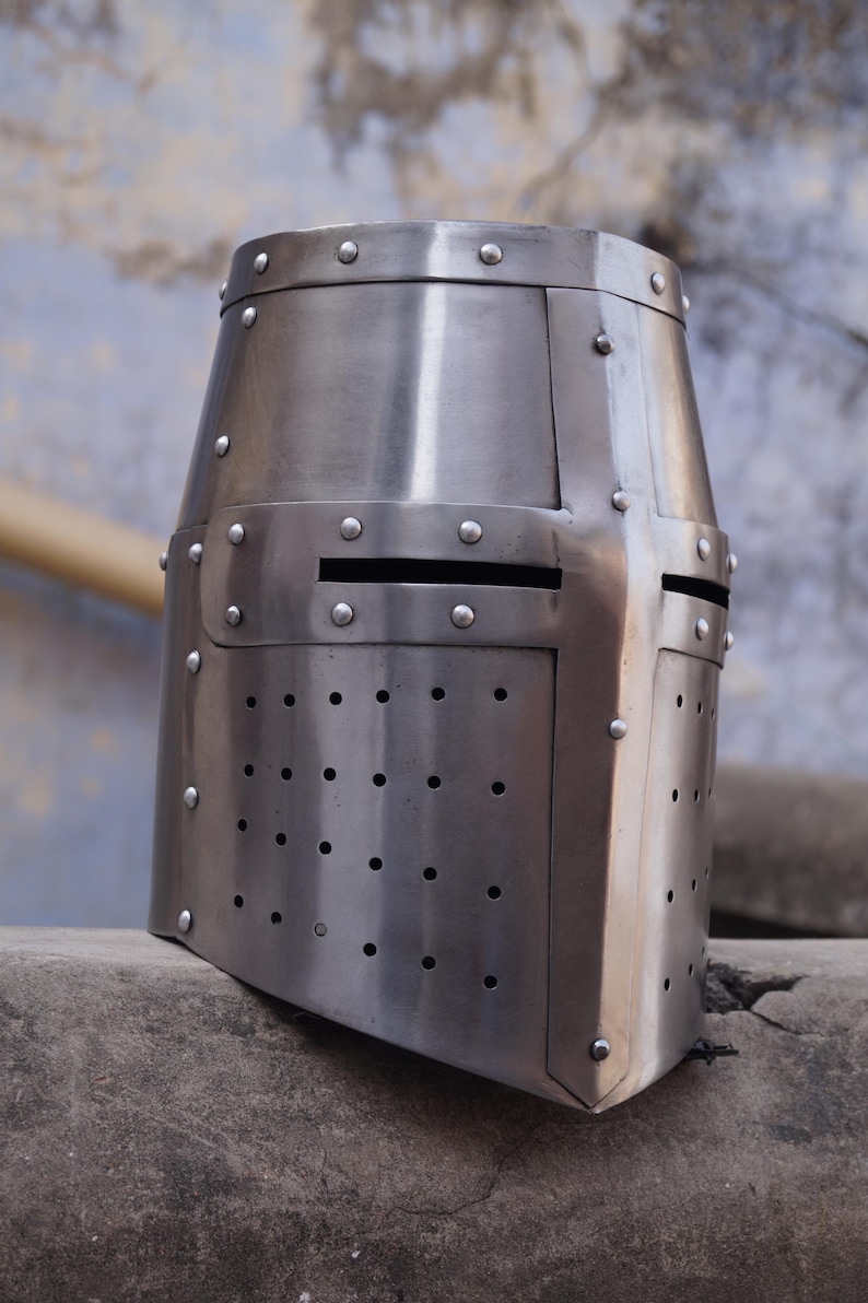 Crusader Great Helmet | Steel Knight Templar Armor, LARP Cosplay - Etsy