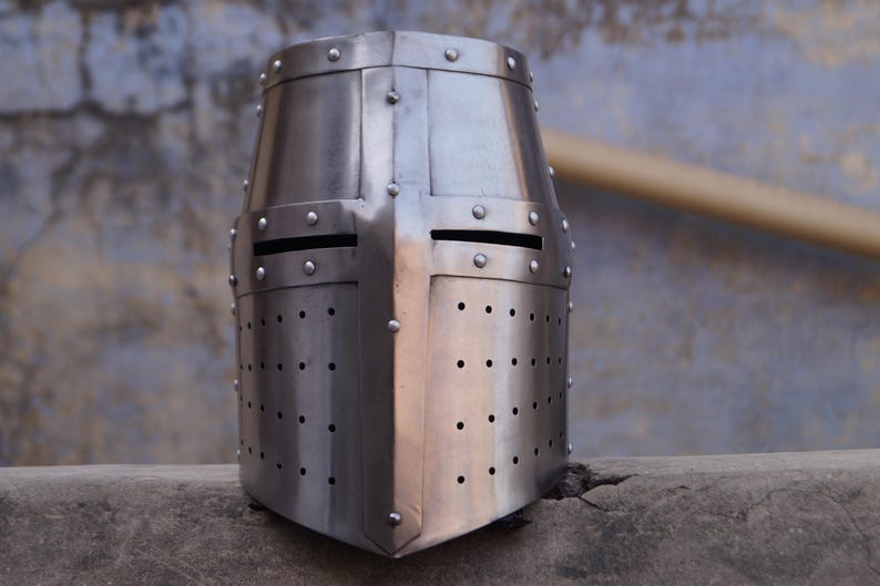 Crusader Great Helmet | Steel Knight Templar Armor, LARP Cosplay - Etsy