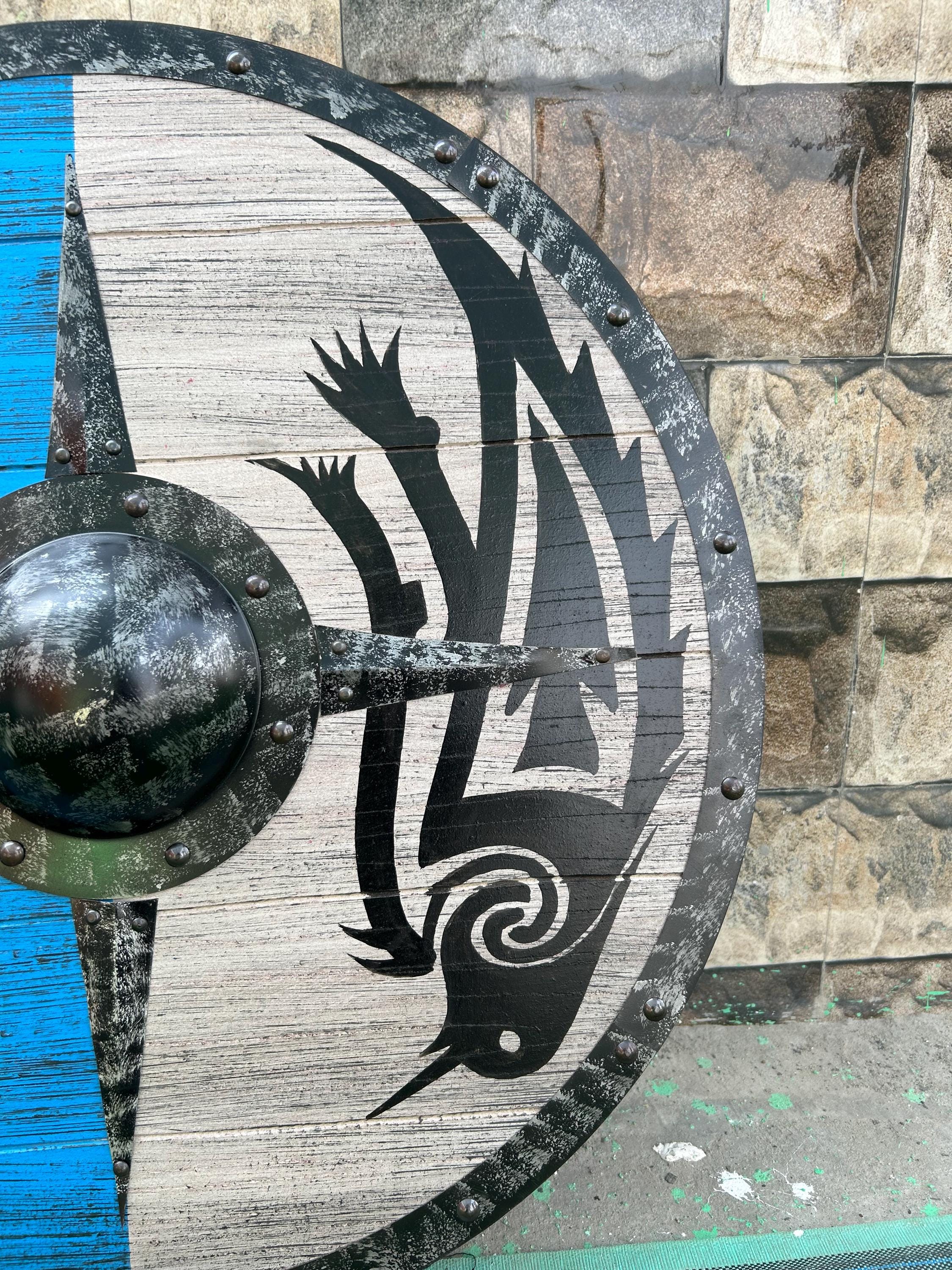 Medieval Wooden Round Shield Viking Warrior Black Crow Wall Decorative ...