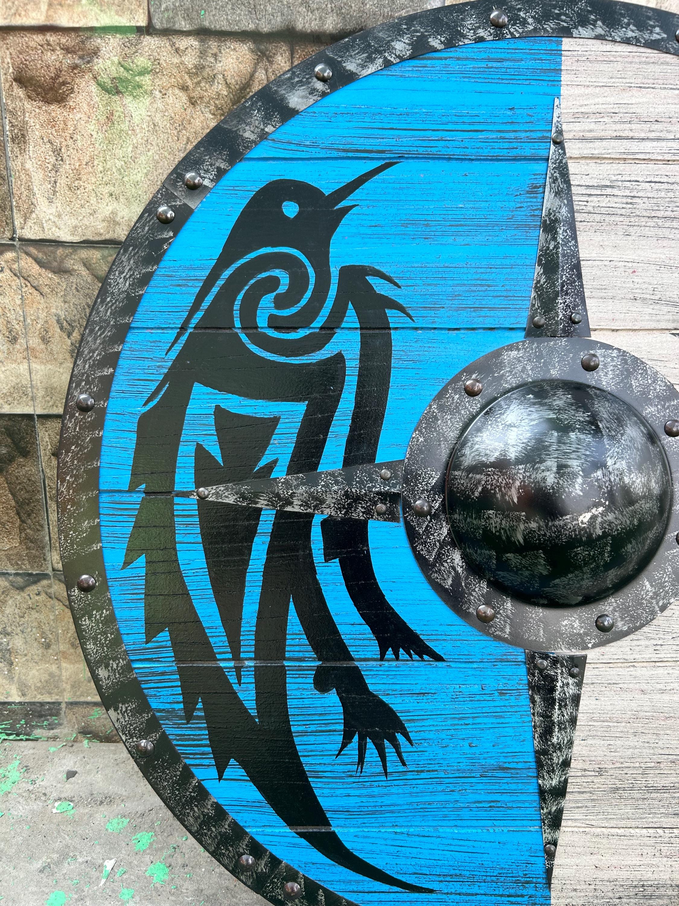 Medieval Wooden Round Shield Viking Warrior Black Crow Wall Decorative ...